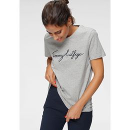 T-Shirt Tommy Hilfiger "HERITAGE CREW NECK GRAPHIC TEE", Damen, Gr. XXS (32), grau (light grau), Single Jersey, Obermaterial: 100% Baumwolle, bedruckt, meliert, figurbetont h&uuml;ftbedeckend, Rundhals, abgesteppt, Shirts T-Shirt, mit Tommy Hilfiger Script Logo-Schriftzug & Logo-Flag am Saum