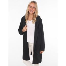 Strickjacke Zwillingsherz "Annabell", Damen, schwarz, Strick, Obermaterial: 60% Polyamid, 20% Polyester, 15% Wolle, 5% Alpaka, unifarben, comfort fit ca. Mitte Oberschenkel, V-Ausschnitt, Strickjacken Strickjacke, One Size, Kapuze, Taschen, ohne Verschluss, Midi-l&auml;nge, Langarm