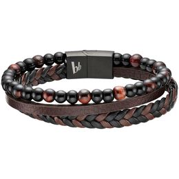 Lederarmband Bruno Banani "Schmuck", braun (schwarz, braun, schwarz, braun, schwarz), Armb&auml;nder, Damen, 21cm, Edelstahl Leder, Edelstahl, Leder, Lederarmband, mit Tigerauge (synth.)
