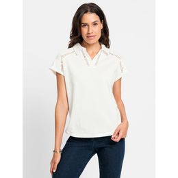 V-Shirt Inspirationen "V-Shirt", Damen, Gr. 42, beige (ecru), 100% Baumwolle, unifarben, V-Ausschnitt, Shirts V-Shirt