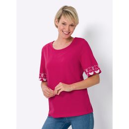 Kurzarmshirt Classic Basics "Kurzarm-Shirt", Damen, Gr. 56, pink (pink, wei&szlig;), 100% Baumwolle, bedruckt, gemustert, mehrfarbig, Rundhals, Shirts Kurzarmshirt