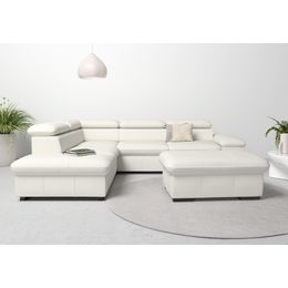 Ecksofa Home Affaire "Alberto L-Form", wei&szlig; (altwei&szlig;), B:272cm H:73cm T:226cm, Luxus-Microfaser Lederoptik (100% Polyester);Luxus-Microfaser weich (9)0% Polyester / 10% Polyamid;Luxus-Microfaser Vintageoptik (100% Polyester);Microfaser Antiklederoptik (100% Polyester), Sofas, Ecksofa, mit Kopfteilverstellung, wahlweise mit Bettfunktion