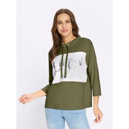 Sweatshirt Inspirationen, Damen, Gr. 40, oliv, wei&szlig;, geringelt, 50% Modal, 44% Polyester, 6% Elasthan, gemustert, mehrfarbig, Sweatshirts Sweatshirt