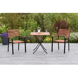 Garten-Essgruppe Merxx "&raquo;Schlossgarten&laquo;", beige (natur, natur, schwarz), Massivholz, Sitzm&ouml;bel-Sets, Garten-Essgruppe, Tisch klappbar: LxB: 75x75 cm