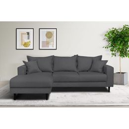 Ecksofa Home Affaire "VEYRAS L-Form, hoher Sitzkomfort, Ma&szlig;e B/T/H: 230/150/76 cm", grau (anthrazit), B:230cm H:76cm T:150cm, 100% Polyester, Sofas, Ecksofa, mit Wellenunterfederung, incl. R&uuml;ckenkissen und Zierkissen
