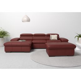 Ecksofa Home Affaire "Alberto L-Form", rot (merlot), B:286cm H:73cm T:174cm, Luxus-Microfaser Lederoptik (100% Polyester);Luxus-Microfaser ALTARA NUBUCK (100% Polyester);Luxus-Microfaser weich (90% Polyester, 10% Polyamid);Microfaser Antiklederoptik, Sofas, Ecksofa, mit Kopfteilverstellung, wahlweise mit Bettfunktion