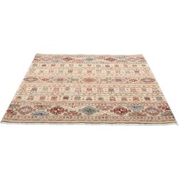 Wollteppich Theko "Saharna 7684", beige, B:120cm H:12mm L:145cm, Schurwolle, Teppiche, Wollteppich, Kurzflor, Orient Optik, reine Wolle, mit Fransen, Wohnzimmer
