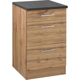 Auszugsunterschrank KOCHSTATION "KS-Colmar", braun (wotaneiche), B:50cm H:85cm T:60cm, Holzwerkstoff, Schr&auml;nke, Auszugsunterschrank, 50 cm, mit Metallgriff, alles sofort greifbar dank zwei gro&szlig;er Ausz&uuml;ge