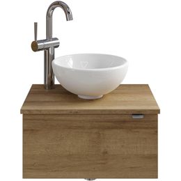 Waschtisch SAPHIR "Serie 6915 Waschschale mit Unterschrank f&uuml;r G&auml;stebad, G&auml;ste WC", braun (riviera eiche, riviera eiche, riviera eiche quer nb), B:51cm H:39,8cm T:35cm, Waschtische, Waschtisch, 51 cm breit, 1 T&uuml;r, Waschtischplatte, kleine B&auml;der, ohne Armatur