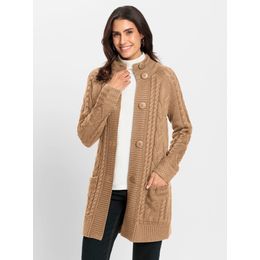 Strickjacke Inspirationen, Damen, Gr. 46, braun (camel), 50% Baumwolle, 50% Polyacryl, unifarben, Strickjacken Strickjacke