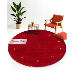 Wollteppich CarpetFine "Gabbeh Uni", rot, H:15mm &Oslash;:150cm, Wolle, Teppiche, Wollteppich, reine Wolle handgewebt, Gabbeh Tiermotiv warmes Raumklima viele Gr&ouml;&szlig;en