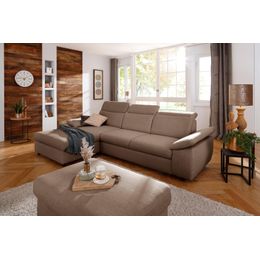 Ecksofa Home Affaire "Mauritius L-Form", braun (hellbraun), B:287cm T:178cm, Struktur fein (100% Polyester);Luxus-Microfaser Lederoptik (100% Polyester);Soft clean (98% Polyester, 2% Polyamid), Sofas, Ecksofa, mit Kopfteil- und Armlehnverstellung, mit Bettfunktion und Bettkasten