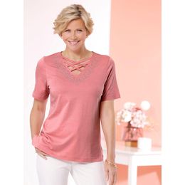 Kurzarmshirt CLASSIC "Shirt", Damen, Gr. 54, rosa (flamingo), 50% Baumwolle, 50% Modal, unifarben, V-Ausschnitt, Shirts Kurzarmshirt