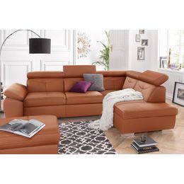 Ecksofa exxpo - SOFA FASHION "Spring, super bequem und komfortabel mit Armteil- und Kopfteilfunktion", braun (cognac), B:274cm H:81cm T:206cm, NaturLEDER (echtes Rindsleder) in Sitz und R&uuml;cken. Korpus in passendem Kunstleder SOFTLUX bezogen;Luxus-Microfaser (100% Polyester);Struktur ( 100% Polyester), Sofas, Ecksofa, wahlweise mit Bettfunktion und Bettkasten, L-Form