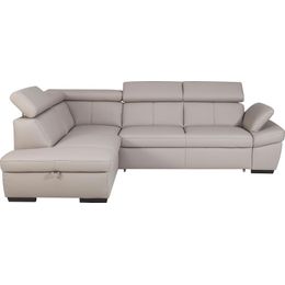 Ecksofa exxpo - SOFA FASHION "Salerno, Funktionssofa, hoher Sitzkomfort, Breite 268cm, L-Form", grau (argent), B:268cm H:77cm T:204cm, NaturLeder;Primabelle-Microfaser (100% Polyester);Luxus-Kunstleder, Sofas, Ecksofa, inkl. Kopf- und Armteilverstellung, wahlweise mit Bettfunktion