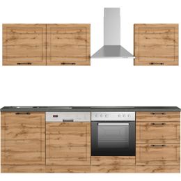 K&uuml;chenzeile KOCHSTATION "KS-Lani, mit MDF-Fronten", beige (k&uuml;che: natur, front: wotaneiche, korpus: wotaneiche, arbeitsplatte: betongrau), B:240cm T:60cm, Komplettk&uuml;chen-Sets, K&uuml;chenzeile, Breite 240 cm, wahlweise mit E-Ger&auml;ten, H&ouml;hen-Ausgleichsf&uuml;&szlig;e 0-4 cm
