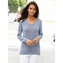 Strickpullover Casual Looks "Pullover", Damen, Gr. 48, blau (blau, meliert), 61% Polyacryl, 39% Baumwolle, meliert, Pullover Strickpullover