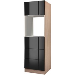 Backofen/K&uuml;hlumbauschrank KOCHSTATION "KS-Brindisi", schwarz (schwarz hochglanz, eichefarben), B:60cm H:200cm T:60cm, Holzwerkstoff, MDF, Schr&auml;nke, Backofen/K&uuml;hlumbauschrank, 60 cm breit, 200 cm hoch