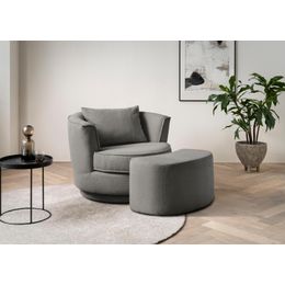 Drehsessel Home Affaire "MAISIE, Love Seat,Lese-Sessel,Sessel-Set, mit Hocker", grau (mittelgrau), B:95cm H:77cm T:133cm, Sessel, Drehsessel, in MEGA CORD und Web-Velours, drehbar 360 Grad mit Hocker