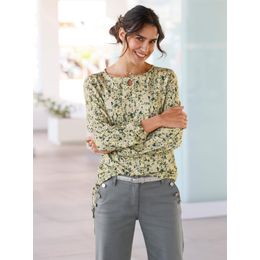 Langarmshirt Inspirationen "Langarm-Shirt", Damen, Gr. 48, gelb (elfenbein, zitrone, bedruckt), 95% Viskose, 5% Elasthan, Rundhals, Shirts Langarmshirt