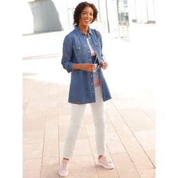 Longbluse Casual Looks, Damen, Gr. 46, blau (blau, bleached), 100% Baumwolle, unifarben, Blusen Longbluse