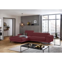 Ecksofa W.Schillig "piedroo, Designsofa mit tollem Sitzkomfort, L-Form", rot (burgundy z69), B:303cm H:70cm T:193cm, Longlife Xtra-Leder Z69: Das feinnarbige, gedeckte Softleder Z69 besticht durch seine au&szlig;ergew&ouml;hnliche Weichheit im trendigen &raquo;Vintage-Look&laquo;, Hautst&auml;rke 0, 9 - 1, 1 mm, Sofas, Ecksofa, Kopfteilverstellung, wahlweise mit Sitztiefenverstellung, Breite 303cm