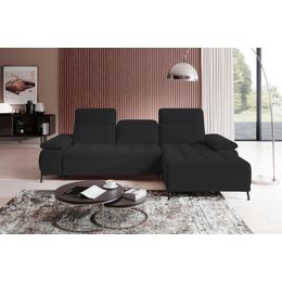 Ecksofa WERK2 "Focus-S, inkl. elektr. Sitzvorzug, manuelle Kopfteilverstellung", anthrazit, B:277cm H:82cm T:177cm, 100% Polyester, Sofas, Ecksofa, elektr. Sitztiefenverstellung, flexible Kopfst&uuml;tzen, 12cm F&uuml;&szlig;e, L-Form