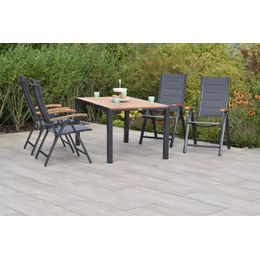 Garten-Essgruppe Merxx "&raquo;Paxos&laquo;", grau (grau, grau, graphit), Aluminium, Massivholz, Polyester, Sitzm&ouml;bel-Sets, Garten-Essgruppe, Tisch: LxB: 150x90 cm