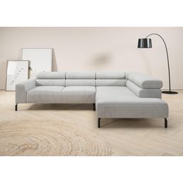 Ecksofa Home Affaire "Antonelli, L-Form, inkl. Kopfteilverstellung, Breite 276 cm", silber, B:276cm H:71cm T:219cm, 95% Polyester, 5% Nylon, Sofas, Ecksofa, ohne Sitztiefenverstellung, in Feincord, silber