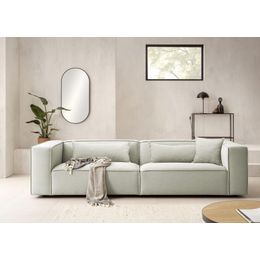 3-Sitzer "PIARA, Couch mit Kedernaht, Sofa in Cord, Leinenoptik o. Strukturstoff", gr&uuml;n (hellgr&uuml;n), B:275cm H:66cm T:101cm, 100% Polyester, LeGer Home by Lena Gercke, Sofas, 3-Sitzer, schwarze F&uuml;&szlig;e, bequemer Sitzkomfort