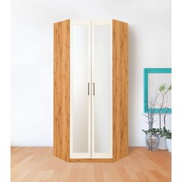 Eckkleiderschrank Priess "Lissabon", braun (astkernbuche, lichtwei&szlig;), B:78cm H:193cm T:36cm, Holzwerkstoff, Schr&auml;nke, Eckkleiderschrank