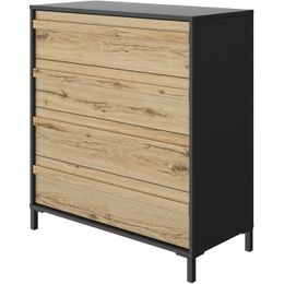 Schubkastenkommode GAMI "Mimizan", schwarz (schwarz, eiche helvezia), B:94cm H:104cm T:45cm, Holzwerkstoff, Sideboards, Schubkastenkommode