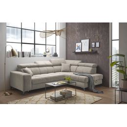 Ecksofa ED EXCITING DESIGN "Sydney L-Form", beige, B:282cm H:86cm T:198cm, 92% Polyester, 8% Nylon, Sofas, Ecksofa, mit Bettfunktion, Bettkasten, Kopfteilverstellung & 2 Zierkissen