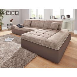 Ecksofa DOMO collection "PB Moric wahlweise mit Bettfunktion + Armteilverstellung, L-Form", braun (espresso, beige, braun, braun), B:300cm H:80cm T:172cm, Kunstleder SOFTLUX / Struktur (90% Polyester, 10% Polyacryl);Zierkissen: Struktur (90% Polyester, 10% Polyacryl);Microfaser PRIMABELLE (100% Polyester) / Struktur (90% Polyester, 10% Polyacryl), Sofas, Ecksofa, im XXL-Format, B/T/H:300/172/80 cm