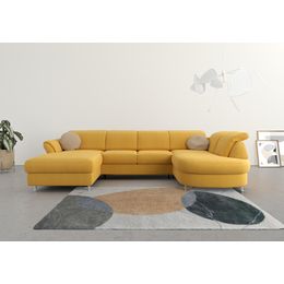 Sit & More Wohnlandschaft SIT & MORE "Apulia U-Form", gelb (mustard), B:304cm H:78cm T:192cm, Webstoff (100% Polyester);Struktur weich (90% Polyester, 10% Polyamid);Luxus-Microfaser Euphoria (100% Polyester), Sofas, Wohnlandschaft, wahlweise Bettfunktion, Bettkasten und Kopf- und Armteilverstellung