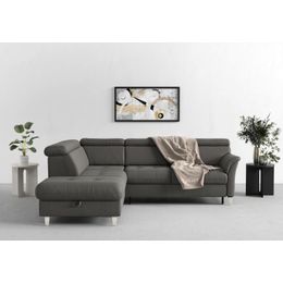 Sit & More Ecksofa SIT & MORE "Marano L-Form", grau (dunkelgrau), B:252cm T:216cm, 100% Polyester, Sofas, Ecksofa, inklusive Kopfteilverstellung, wahlweise mit Bettfunktion, Bettkasten