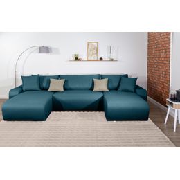 Wohnlandschaft Collection AB "Paola U-Form, Breite 314 cm", petrol, B:314cm H:41cm T:169cm, 100%Polyester, Sofas, Wohnlandschaft, Wohnlandschaft,2 Ottomane,Bonnelfederkern,R&uuml;ckenkissen