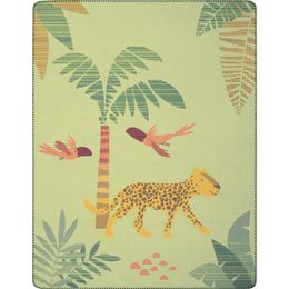 Babydecke Biederlack "Babydecke Wildlife", gelb (gr&uuml;n, gelb), B:75cm L:100cm, Baumwolle, Polyacryl, Polyester, Wohndecken, Babydecke, 75 x 100, mit Zierstich