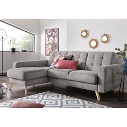Ecksofa exxpo - SOFA FASHION "Nappa, kompakt und komfortabel, bequem, zeitloses Design, L-Form", silber, B:222cm H:87cm T:156cm, Samtvelours (100% Polyester);Webvelours (100% Polyester), Sofas, Ecksofa, tolle Detailverarbeitung, inkl. Bettfunktion und Bettkasten