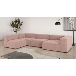Wohnlandschaft OTTO HOME "HAILY U-Form mit Ottomane links/rechts, Ma&szlig;e B/T/H: 360/200/72 cm", rot (coral), B:360cm H:72cm T:200cm, 100% Polyester, Sofas, Wohnlandschaft, als Modul oder separat verwendbar, f&uuml;r individuelle Zusammenstellung