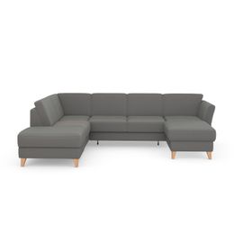 Sit & More Wohnlandschaft SIT & MORE "Visby U-Form", grau, B:303cm H:87cm T:213cm, Sofas, Wohnlandschaft, wahlweise mit Bettfunktion und Stauraum, frei im Raum stellbar