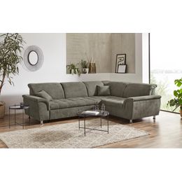 Ecksofa DOMO collection "Franzi, zeitlos und elegant, moderne Sitzheftung, L-Form", gr&uuml;n (dunkelgr&uuml;n), B:267cm H:81cm T:214cm, Sofas, Ecksofa, wahlweise mit Kopfteilverstellung (dann Breite: 275 cm)