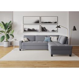Ecksofa DOMO collection "Florentina zeitlos und elegant, Sitzn&auml;hte als Designelement, L-Form", grau (dunkelgrau), B:243cm H:84cm T:209cm, Struktur fein (100% Polyester);Luxus-Microfaser (100% Polyester);Luxus-Microfaser in Chenille-Optik (100% Polyester);Microvelour (100% Polyester);Webstoff (100% Polyester), Sofas, Ecksofa, wahlweise mit Bettfunktion, mit Kontrastnaht, Komfortsitzh&ouml;he 47cm