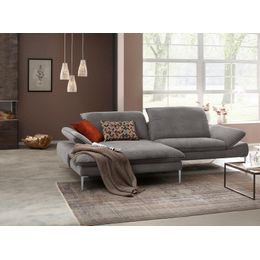 Ecksofa W.Schillig "enjoy&MORE, Designsofa, elegant und bequem, L-Form", grau (grau r66), B:294cm H:87cm T:185cm, Chenille-Flachgewebe R66 (85% Polyester, 15% Nylon);Longlife Xtra-Leder Z59: Glattleder mit modischer Pr&auml;gung. Hautst&auml;rke 0, 9 - 1, 1 mm;Stoff S37 (100% Polyester), Sofas, Ecksofa, mit Sitztiefenverstellung, F&uuml;&szlig;e Chrom gl&auml;nzend, Breite 294 cm