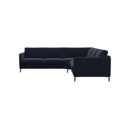 Ecksofa FLEXLUX "Fiore, L-Form, bequem und komfortabel durch hochwertigem Sitzaufbau", blau (royal blau), B:249cm H:85cm T:92cm, 100% Polyester, Sofas, Ecksofa, schmale Armlehnen, Kaltschaum, F&uuml;&szlig;e Alu+schwarz