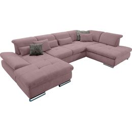 Wohnlandschaft "SO 4100 komfortable Federkernunterfederung, inkl. Kopfteilverstellung", lila (flieder 92), B:365cm H:80cm T:225cm, SET ONE BY Musterring, Sofas, Wohnlandschaft, wahlweise Bettfunktion und Sitztiefenverstellung, U-Form