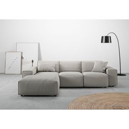 Ecksofa Home Affaire "Glimminge L-Form auch in Breitcord, Feincord + Easy care-Bezug", grau (hellgrau), B:264cm H:71cm T:191cm, 100% Polyester, Sofas, Ecksofa, Breite 264, Zierkissen