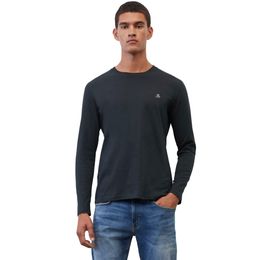 Marc O'Polo Langarmshirt MARC O'POLO, Herren, Gr. L, blau (schwarz night), Jersey, Obermaterial: 100% Baumwolle, Rundhals, Shirts Langarmshirt, mit dezentem Logo-Print vorne