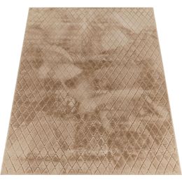 Hochflor-Teppich Paco Home "Arnheim 742", beige, B:160cm H:26mm L:220cm, Polyester, Teppiche, Hochflor-Teppich, Uni Farben, Rauten Muster, besonders weich, Hoch-Tief Effekt