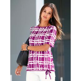 Kurzarmshirt Inspirationen "Shirt", Damen, Gr. 44, lila (magenta, ecru, bedruckt), 92% Polyester, 8% Elasthan, gemustert, mehrfarbig, U-Boot-Ausschnitt, Shirts Kurzarmshirt